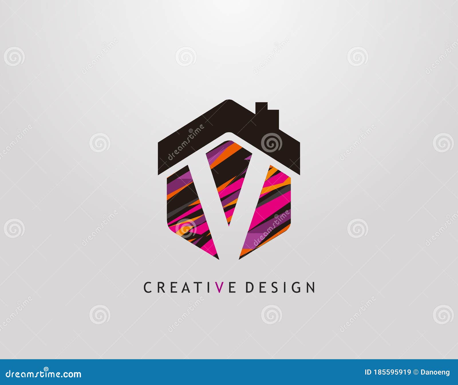 V Letter Logo. Creative Hexagon House Strip Shape with Negative Space ...