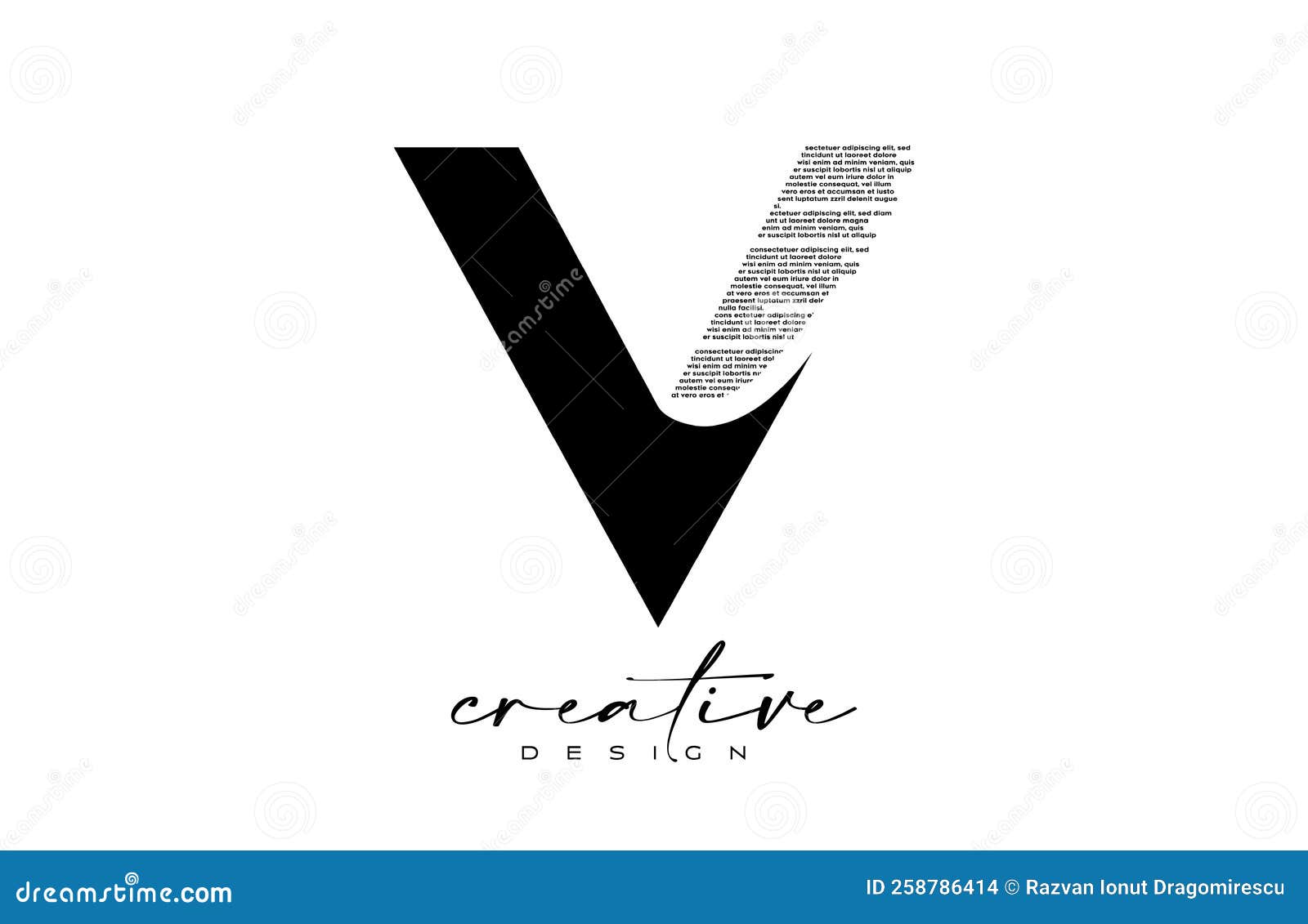 V Letter Logo Design with Creative Letter V Made of Black Text Font ...