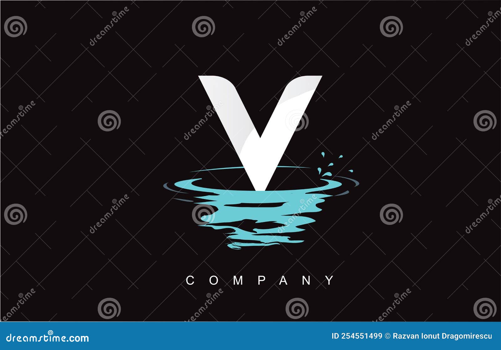 V Letter Logo Design with Water Splash Ripples Drops Reflection Stock ...