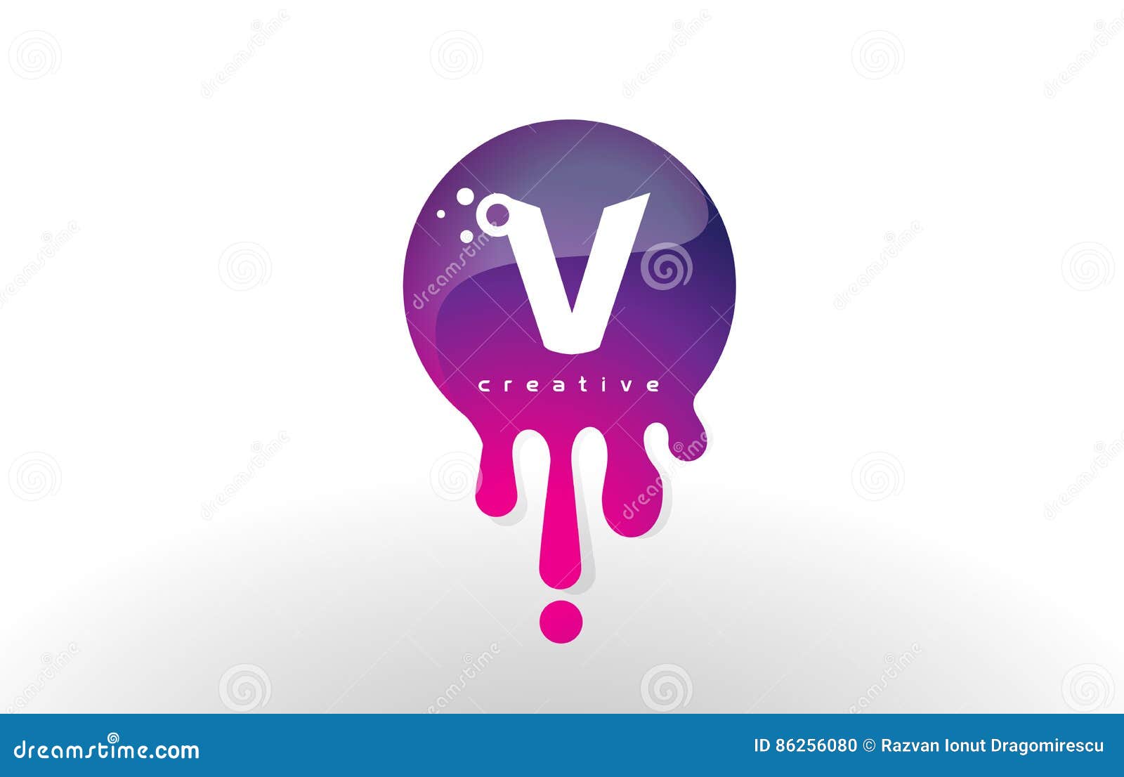 V Letter Splash Logo. Purple Dots and Bubbles Letter Design Stock ...