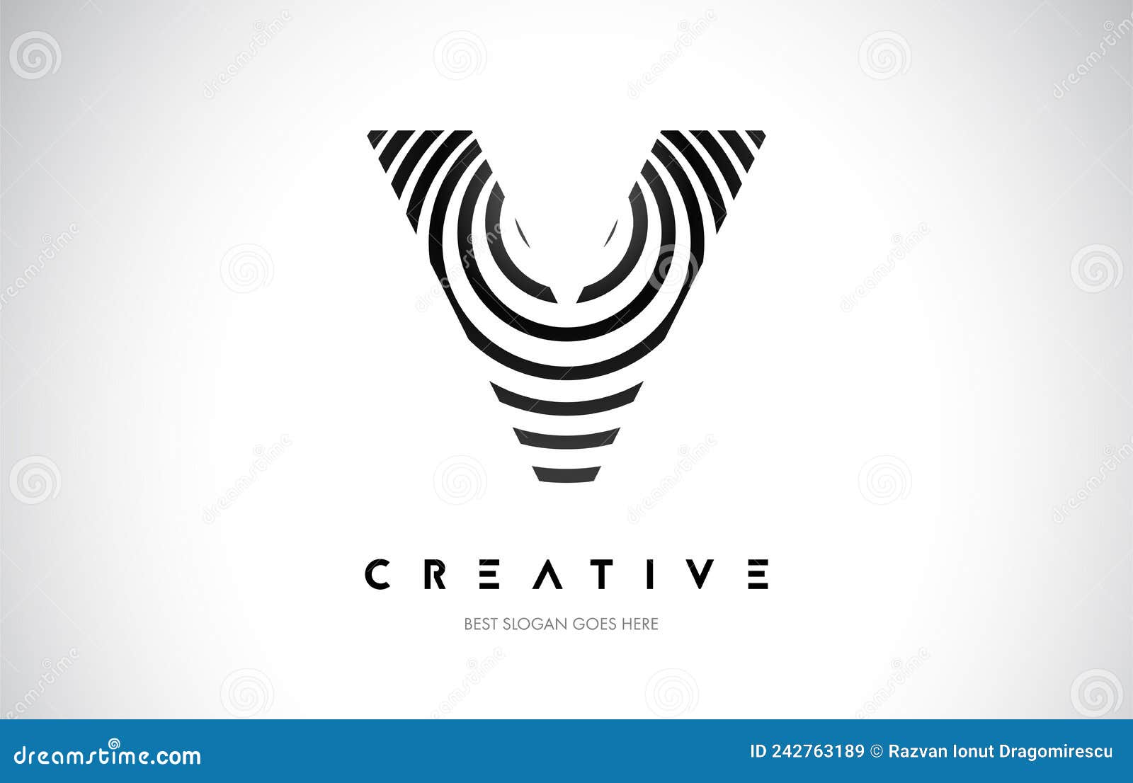 V Lines Warp Logo Design. Letter Icon Made with Black Circular Lines ...