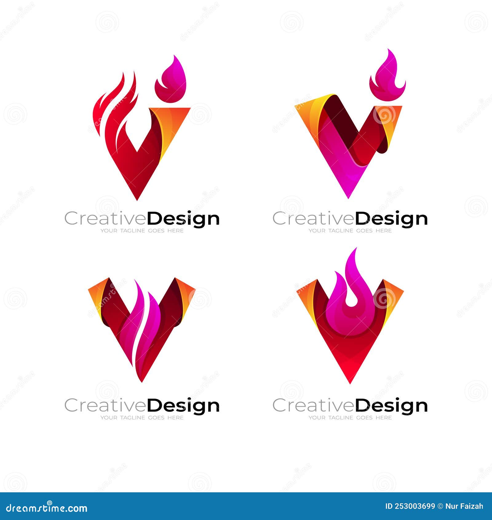 V Logo and Fire Design Combination, Set Letter V Stock Vector ...