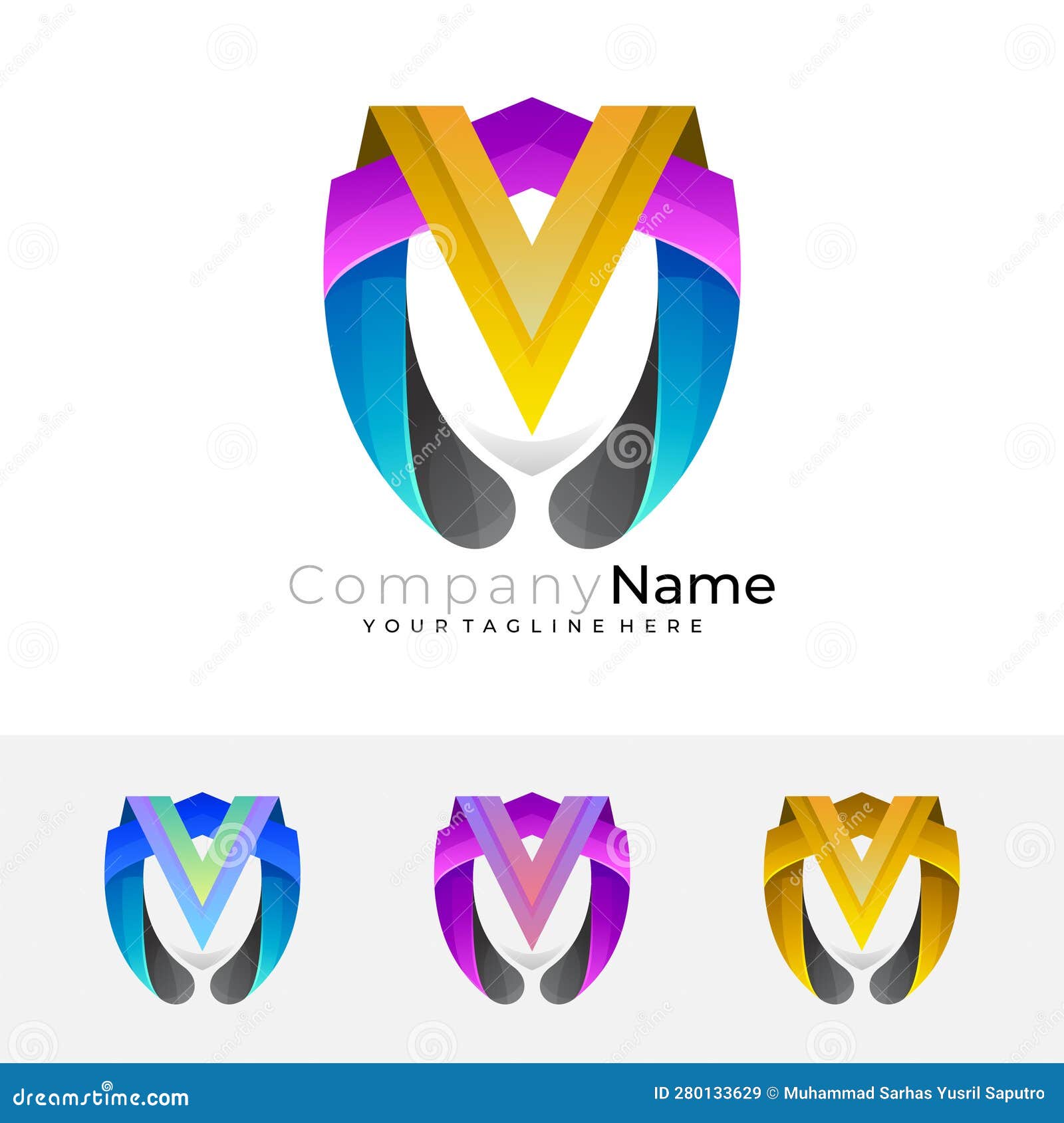 V Logo and Shield Design Combination, 3d Colorful Logos Stock Vector ...