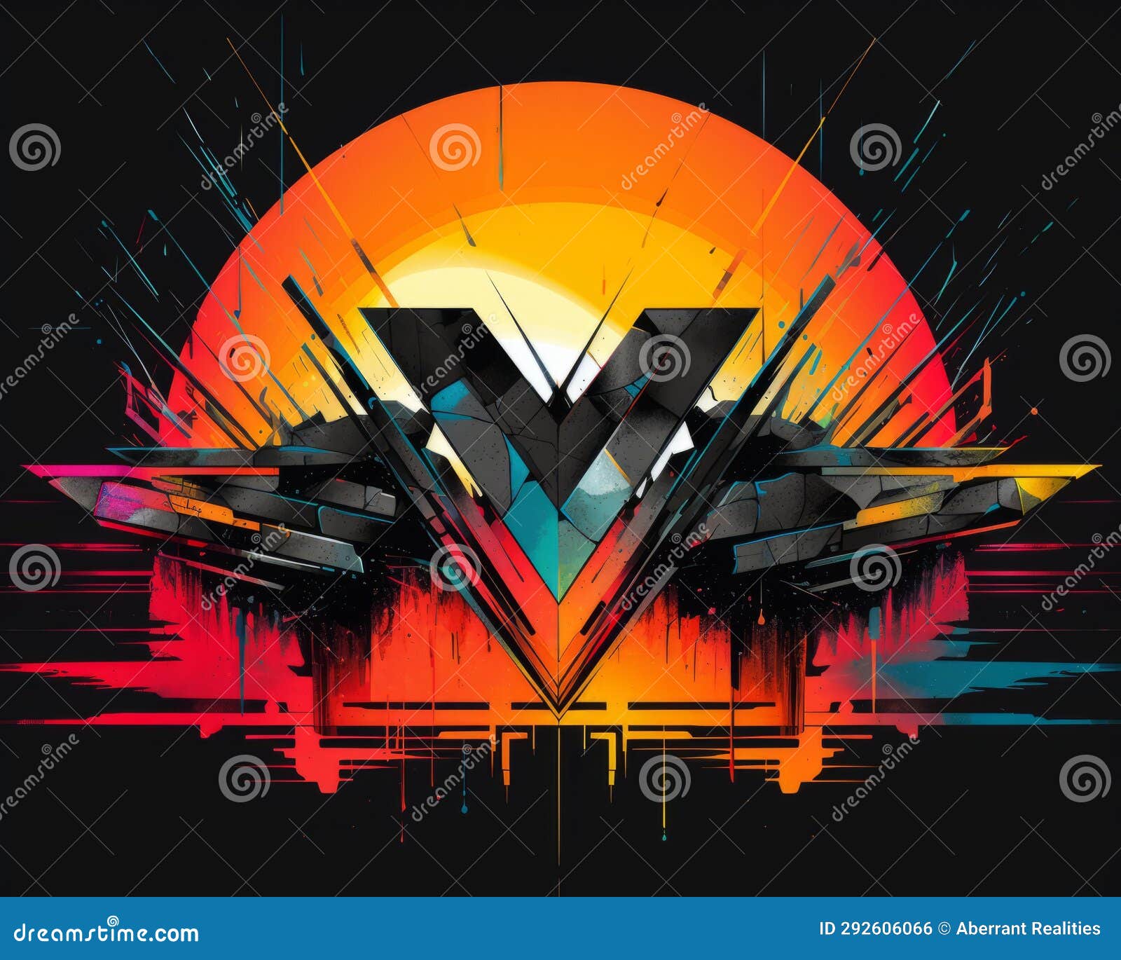 The V Logo is Shown on a Black Background with a Sunset in the ...