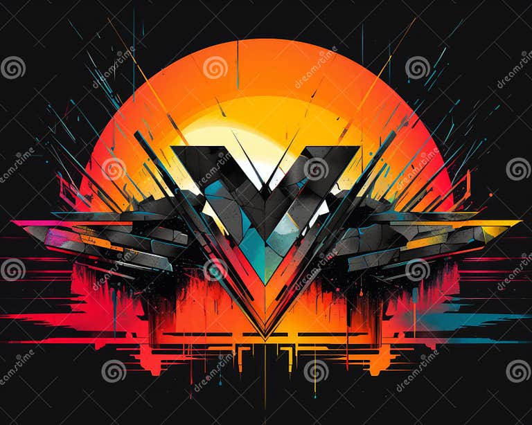 The V Logo is Shown on a Black Background with a Sunset in the ...