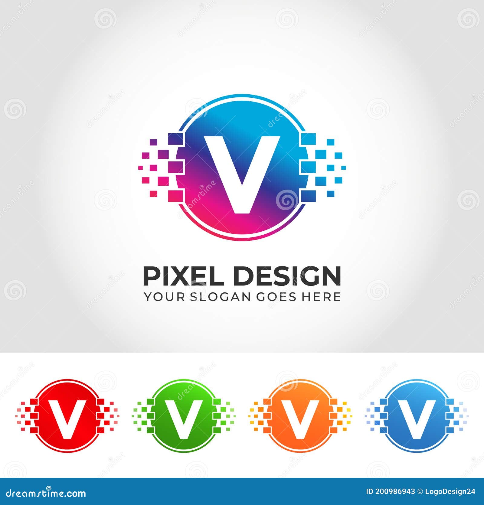 V Pixel Logo Design Concept Stock Vector - Illustration of digital ...