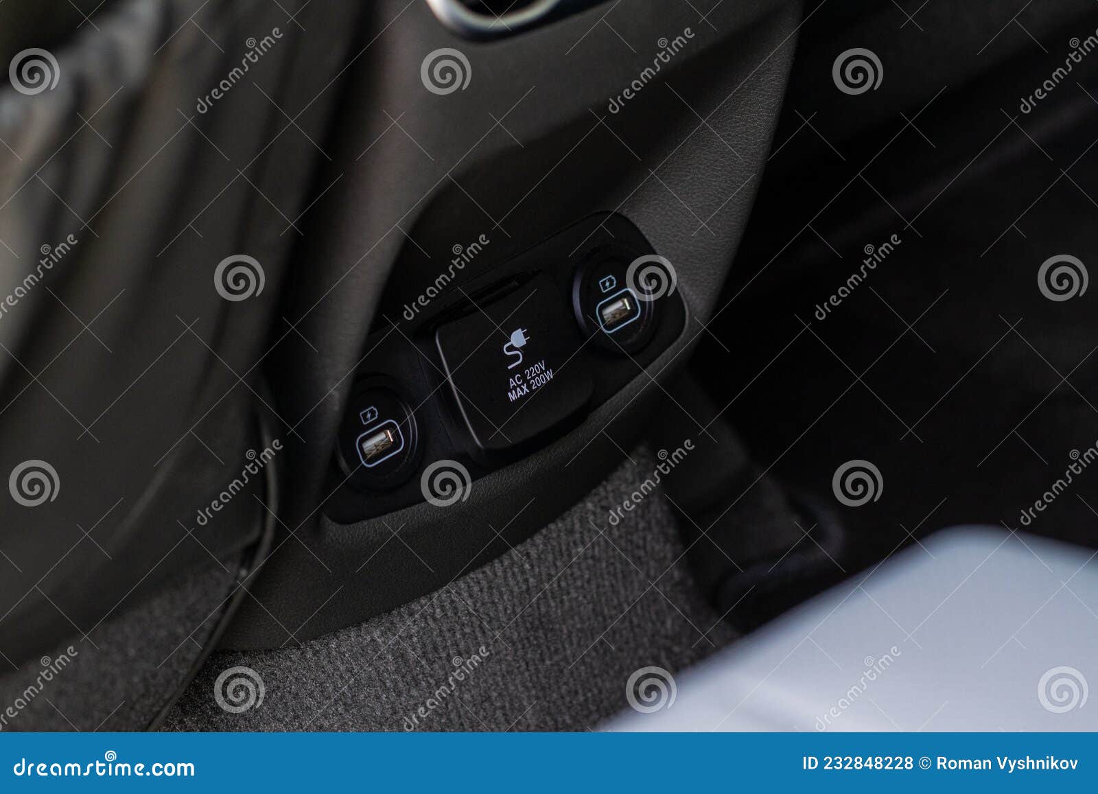 12V and 220v Power Outlet Socket in the Car. Stock Photo - Image of ...