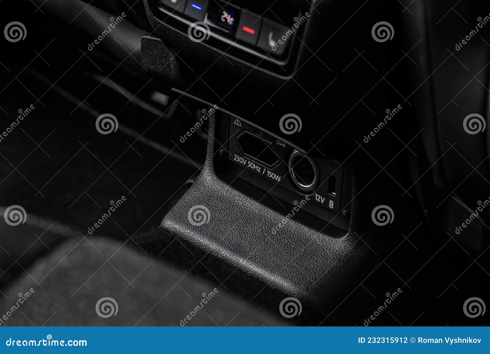12V and 220v Power Outlet Socket in the Car. Stock Photo - Image of ...