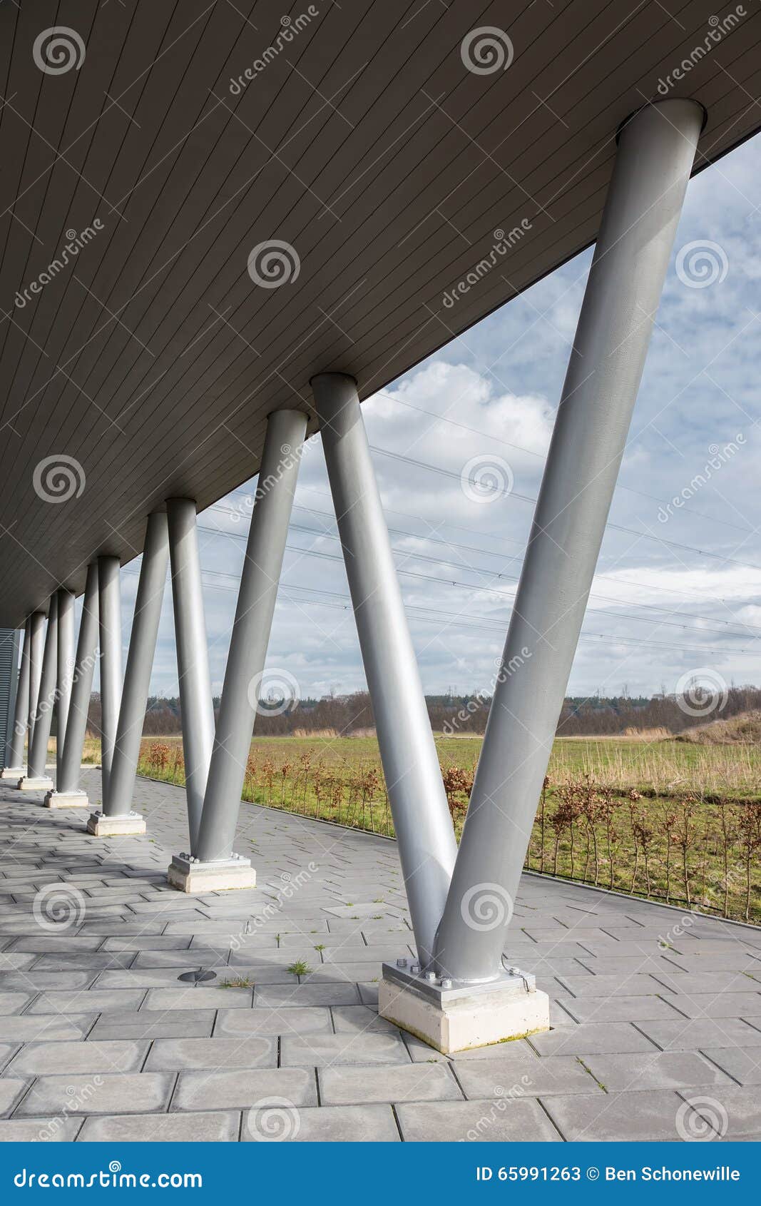 V- Shaped Metal Pillars Under Roof of Building Stock Image - Image of ...