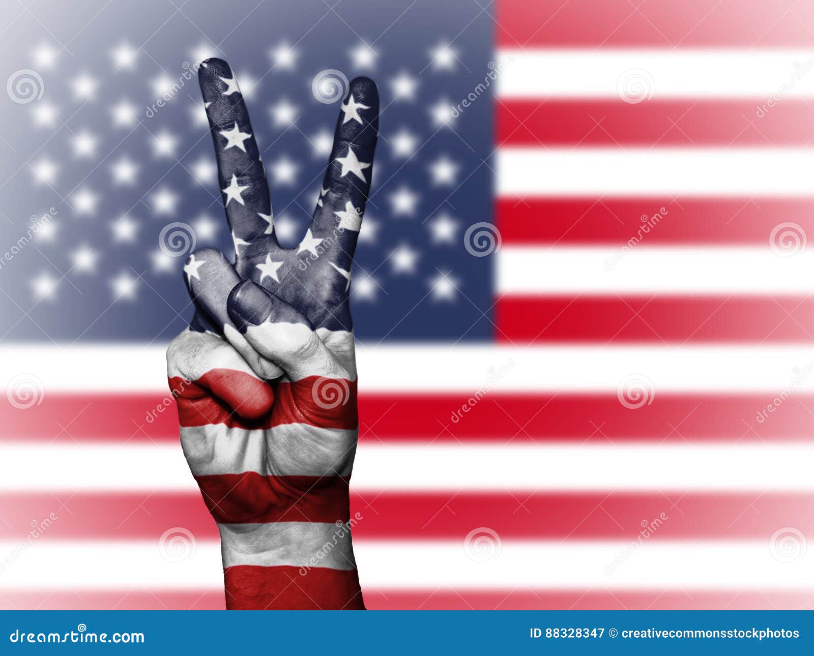 V Sign And American Flag Picture. Image: 88328347