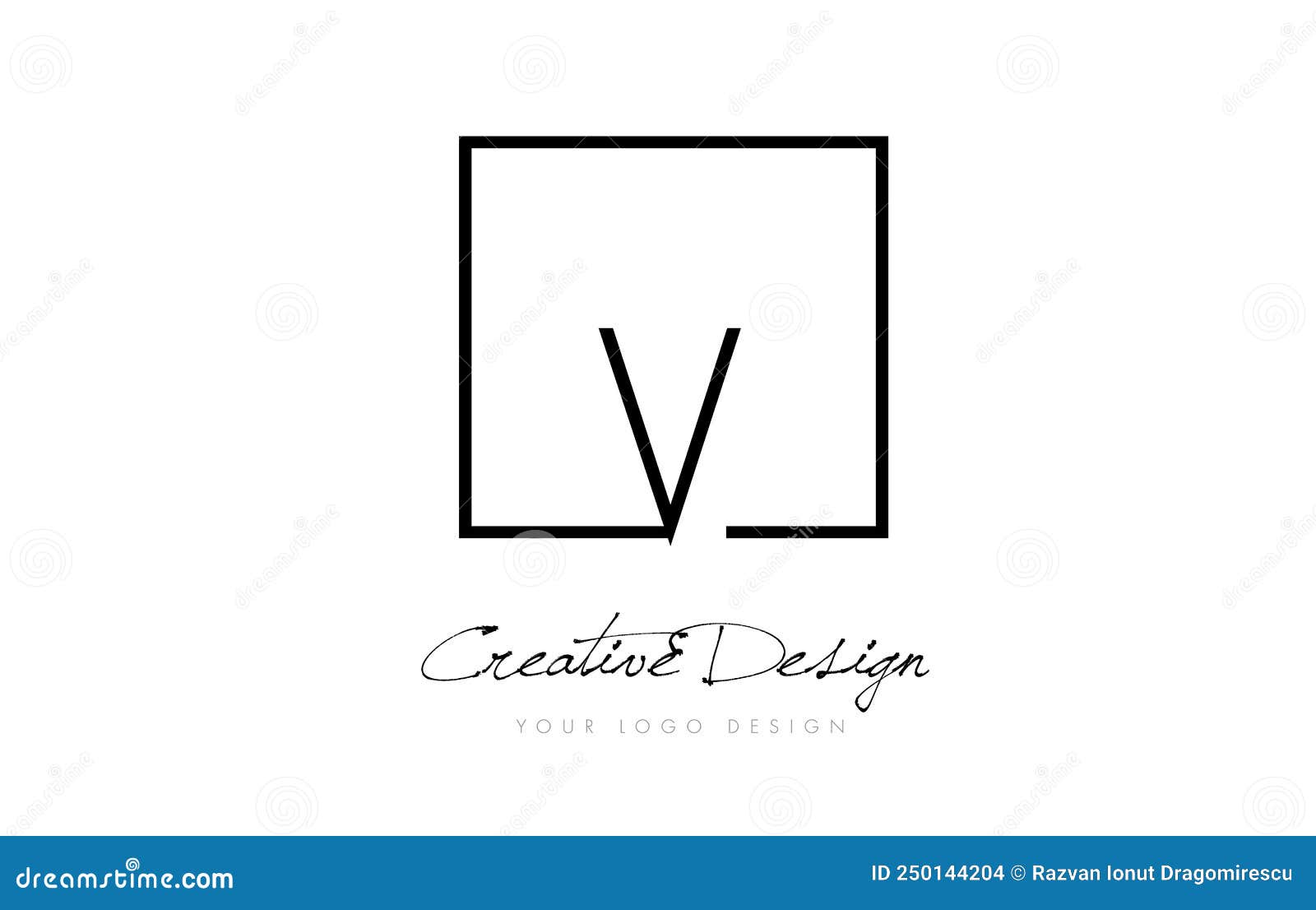 V Square Frame Letter Logo Design with Black and White Colors Stock ...