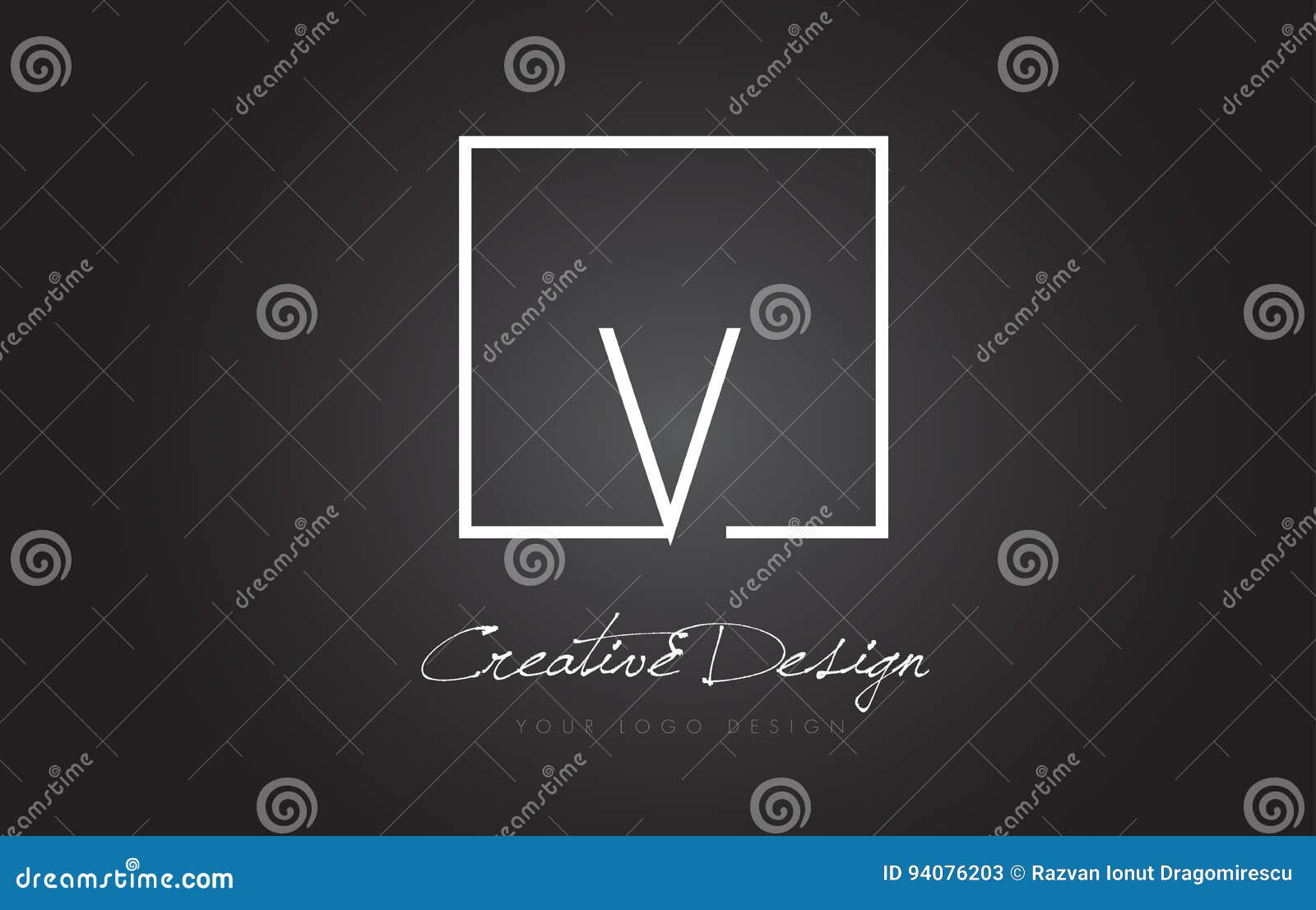 V Square Frame Letter Logo Design with Black and White Colors. Stock ...