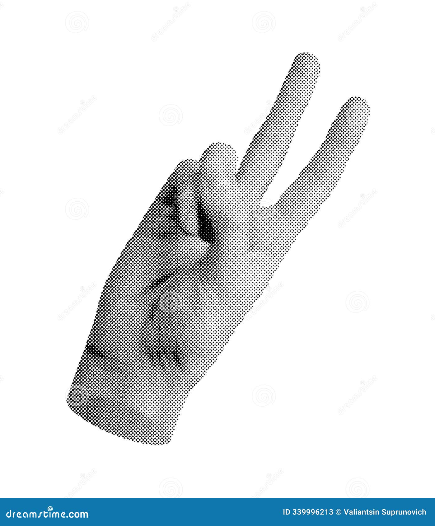 V for Victory, Hand Sign. Halftone Style Vector Isolated on White ...