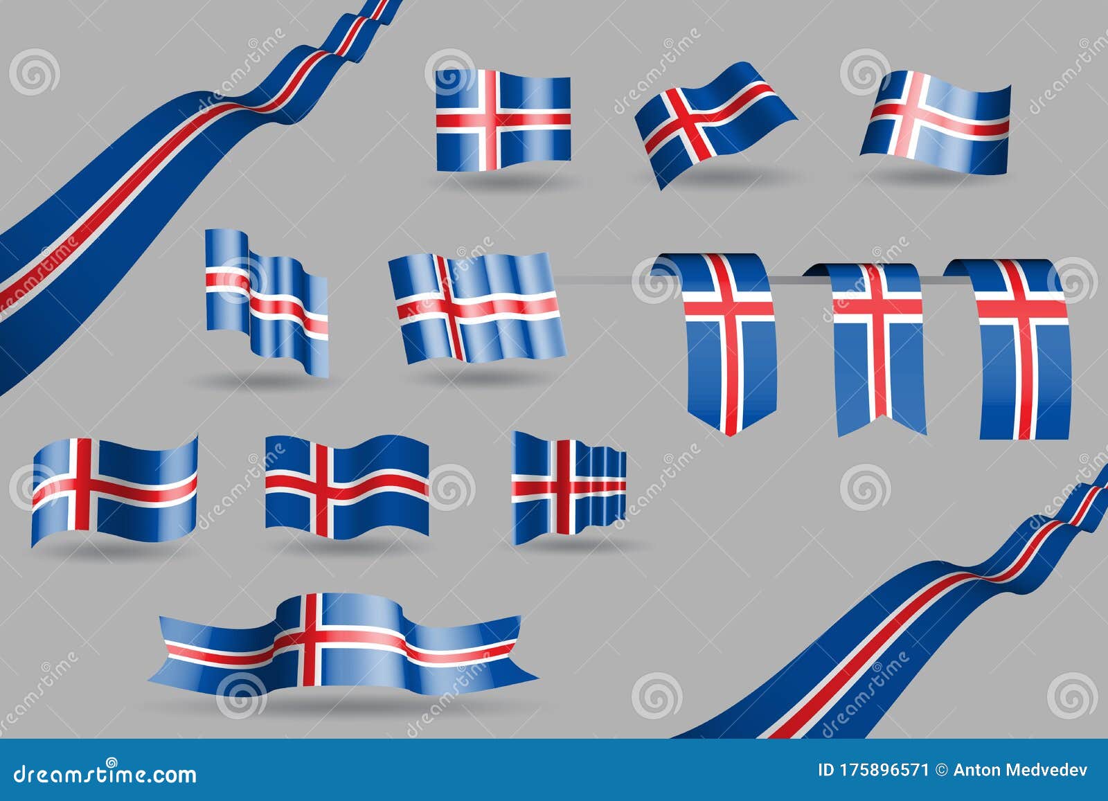 Many Iceland Flags, Waving Banners and Bookmarks Stock Vector ...