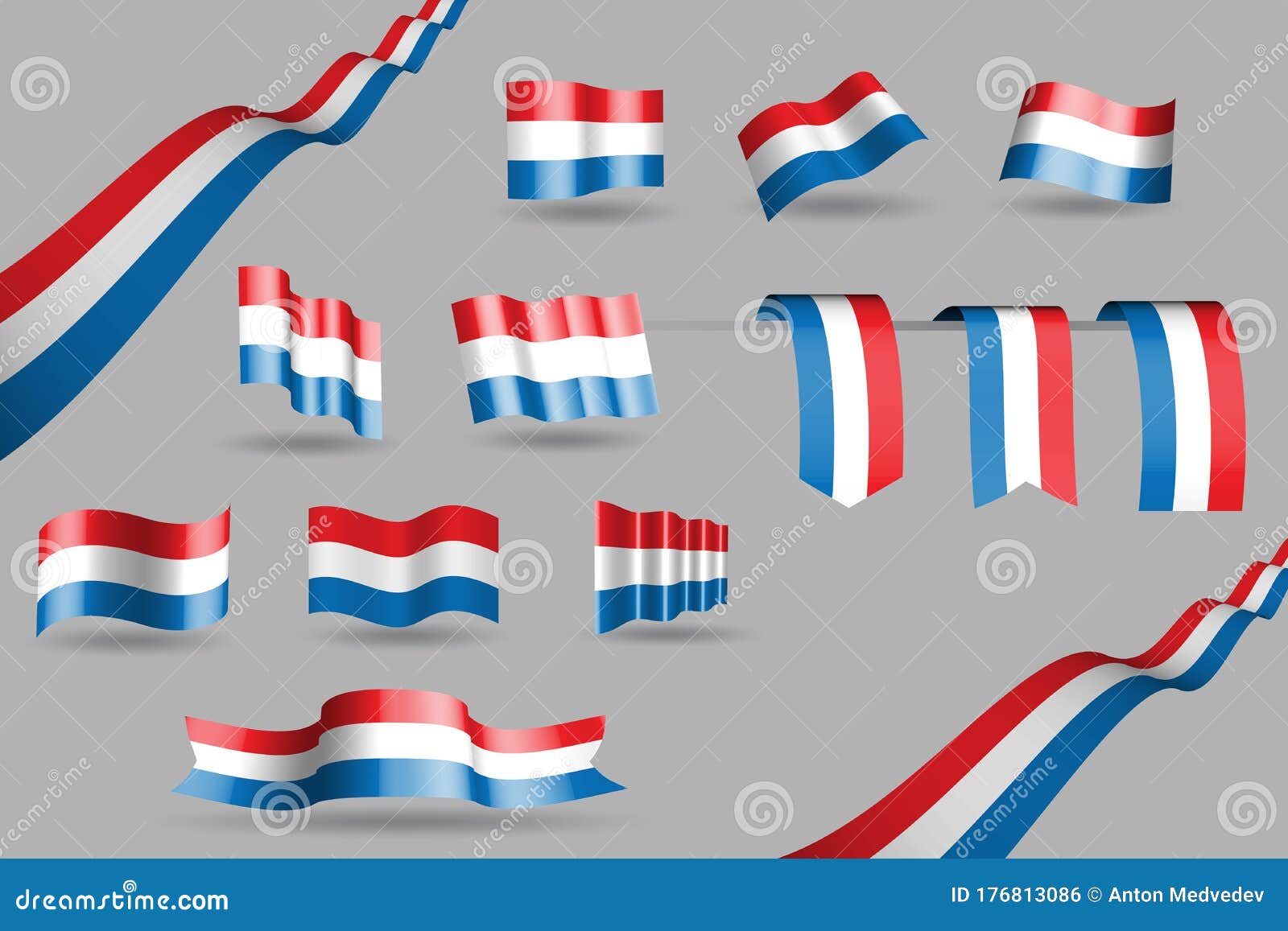 Many Netherlands Flags, Waving Banners and Bookmarks Stock Vector ...