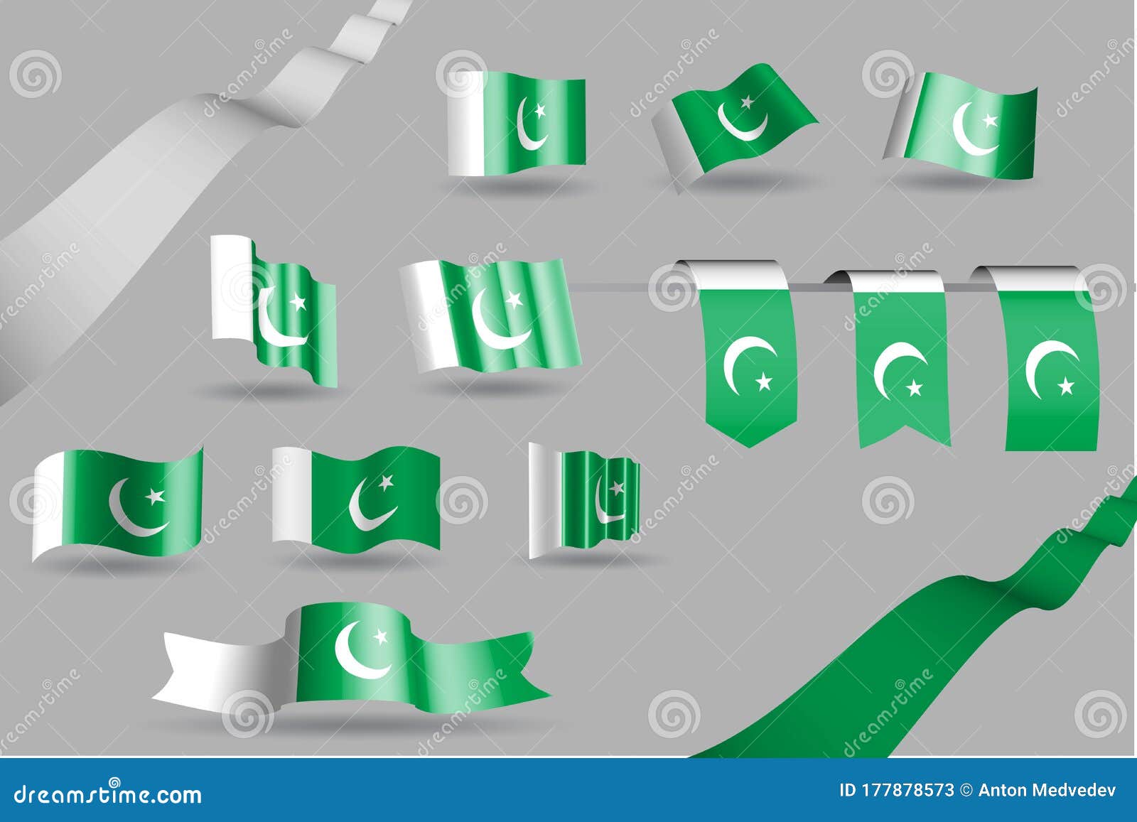 Many Pakistan Flags, Waving Banners and Bookmarks Stock Illustration ...