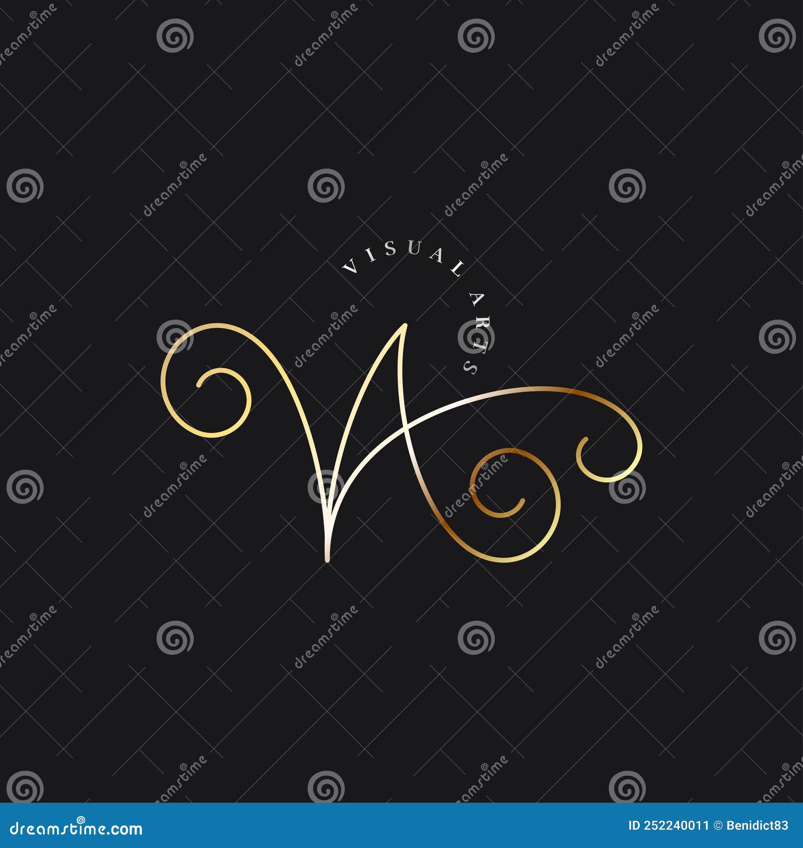 VA Letters Logo. Gold VA Vintage Logo on Black Stock Illustration ...