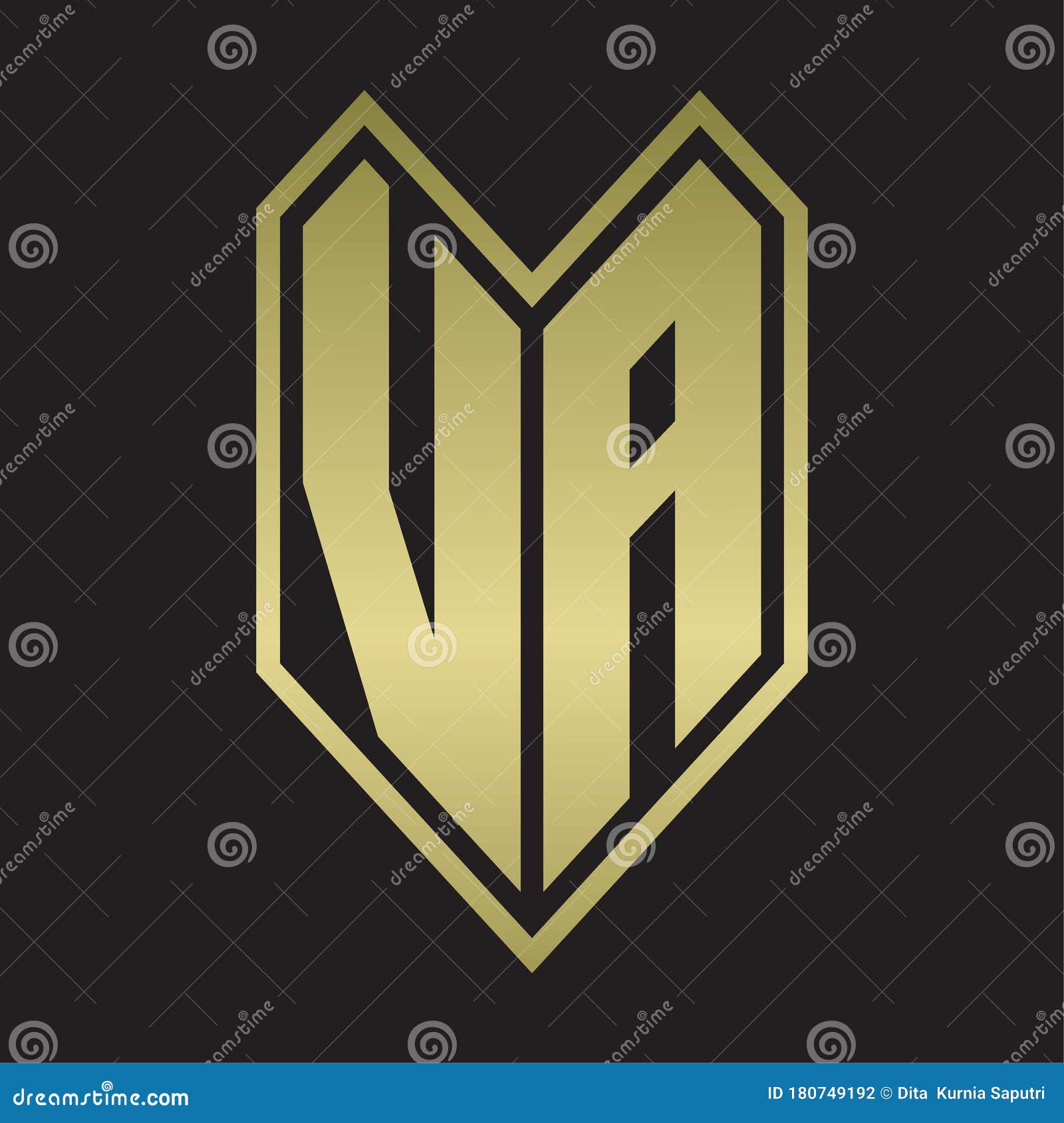 VA Logo Monogram with Emblem Line Style Isolated on Gold Colors Stock ...
