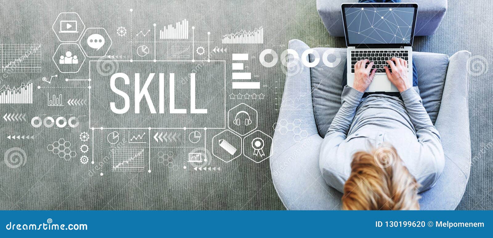 Vaardigheid Met De Mens Die Laptop Met Behulp Van Stock Illustratie ...