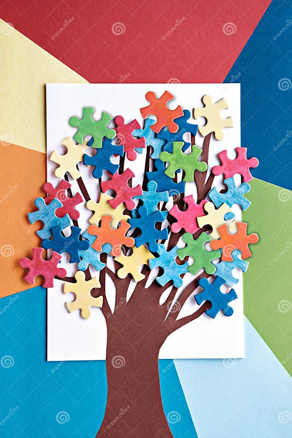VAbstract Tree with Colorful Vibrant Puzzle Pieces on Off White ... VAbstract Tree with Colorful Vibrant Puzzle Pieces on Off White ...