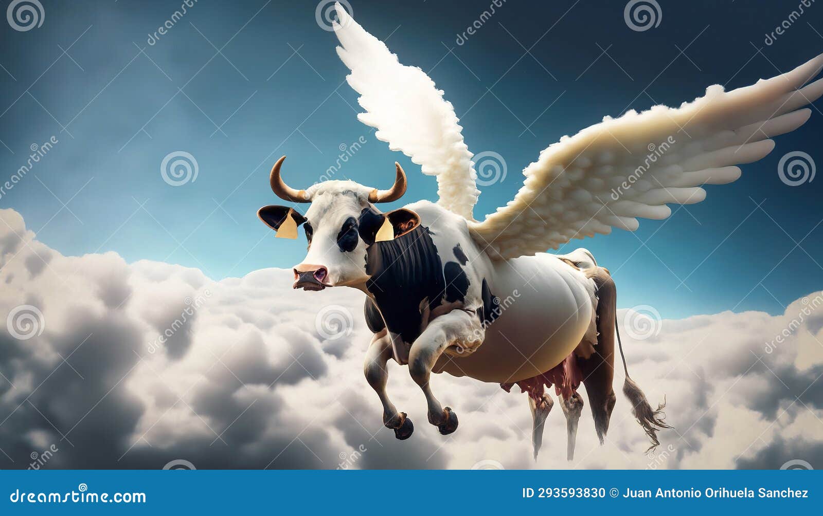 Vaca Com Asas Voando Entre Nuvens. Vaca Alada. Ilustração Stock ...