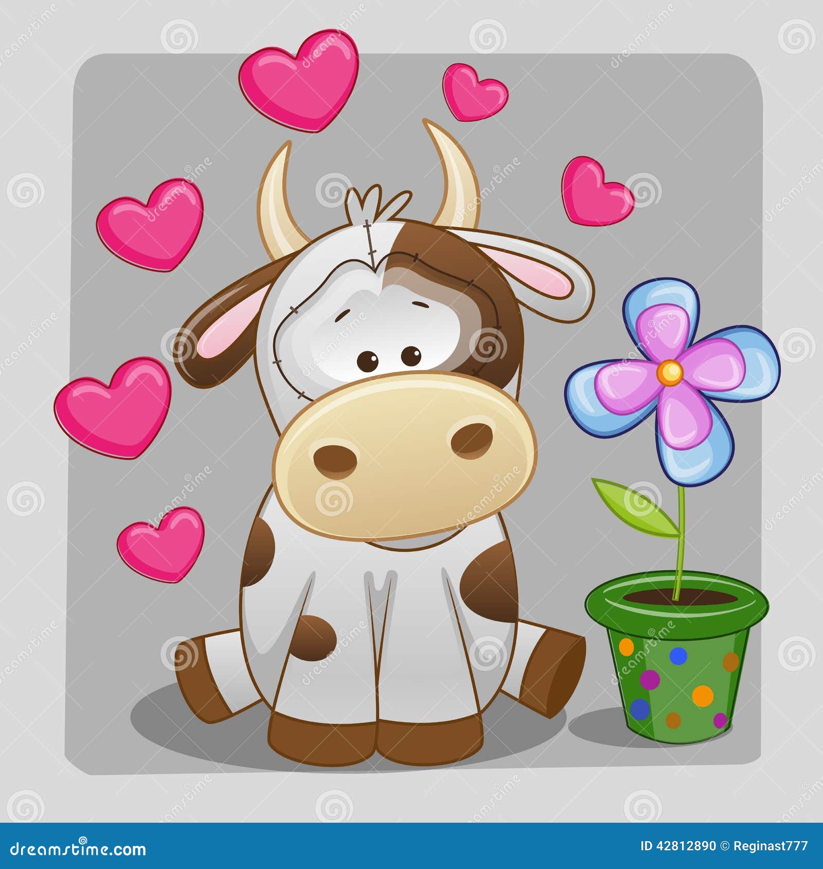 Vaca Con El Corazón Y La Flor Ilustración del Vector - Ilustración de ...