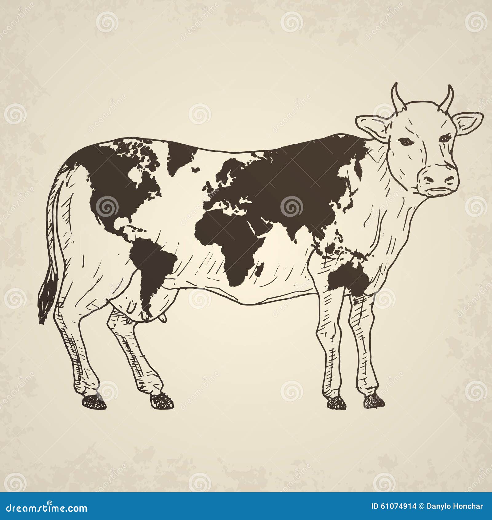 Vaca con el mapa del mundo ilustración del vector. Ilustración de viejo ...