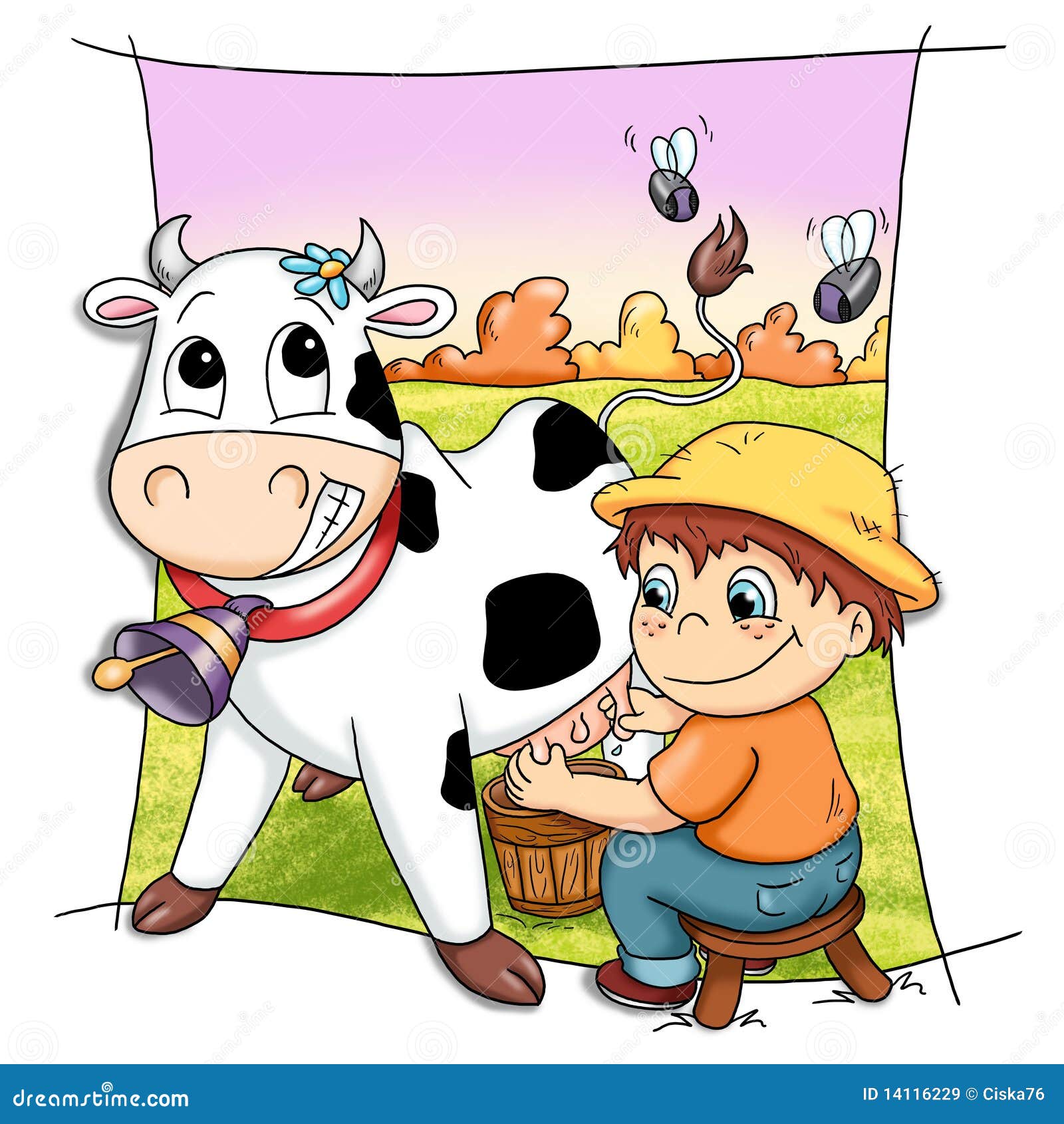 Vaca feliz ilustração stock. Ilustração de gramado, mosca - 14116229