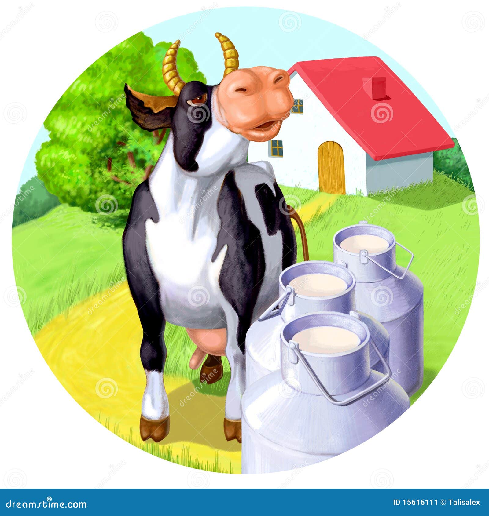 Vaca feliz con leche stock de ilustración. Ilustración de día - 15616111
