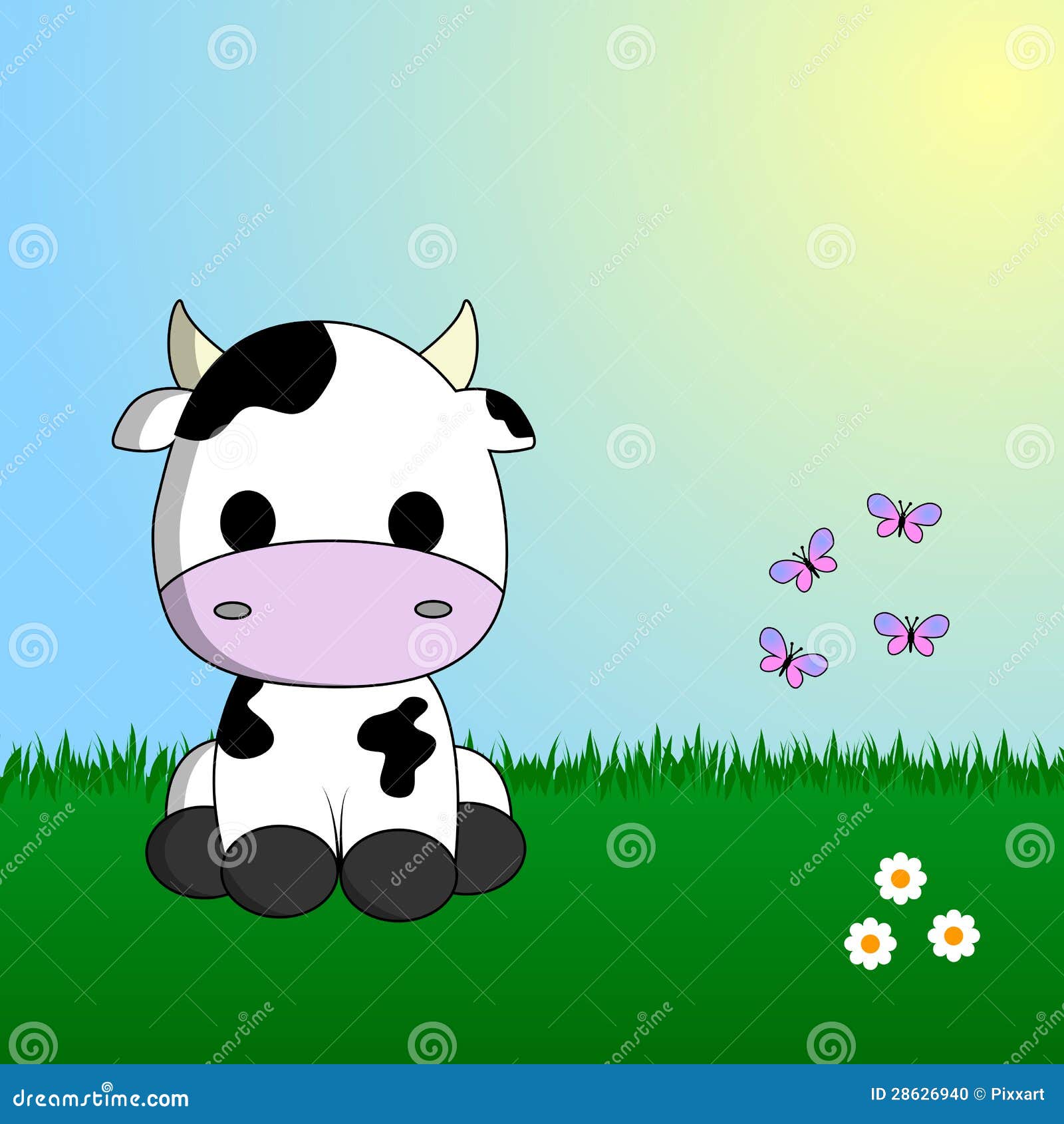 Vaca Linda Que Se Sienta En Hierba Ilustración del Vector - Ilustración ...