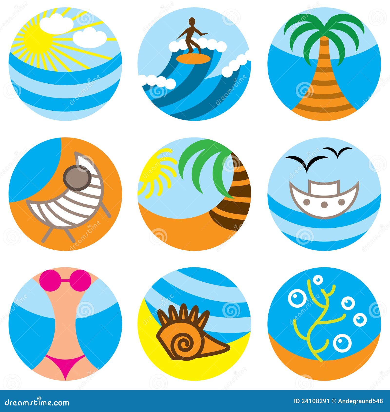 Vacation on beach icons stock vector. Illustration of collection - 24108291