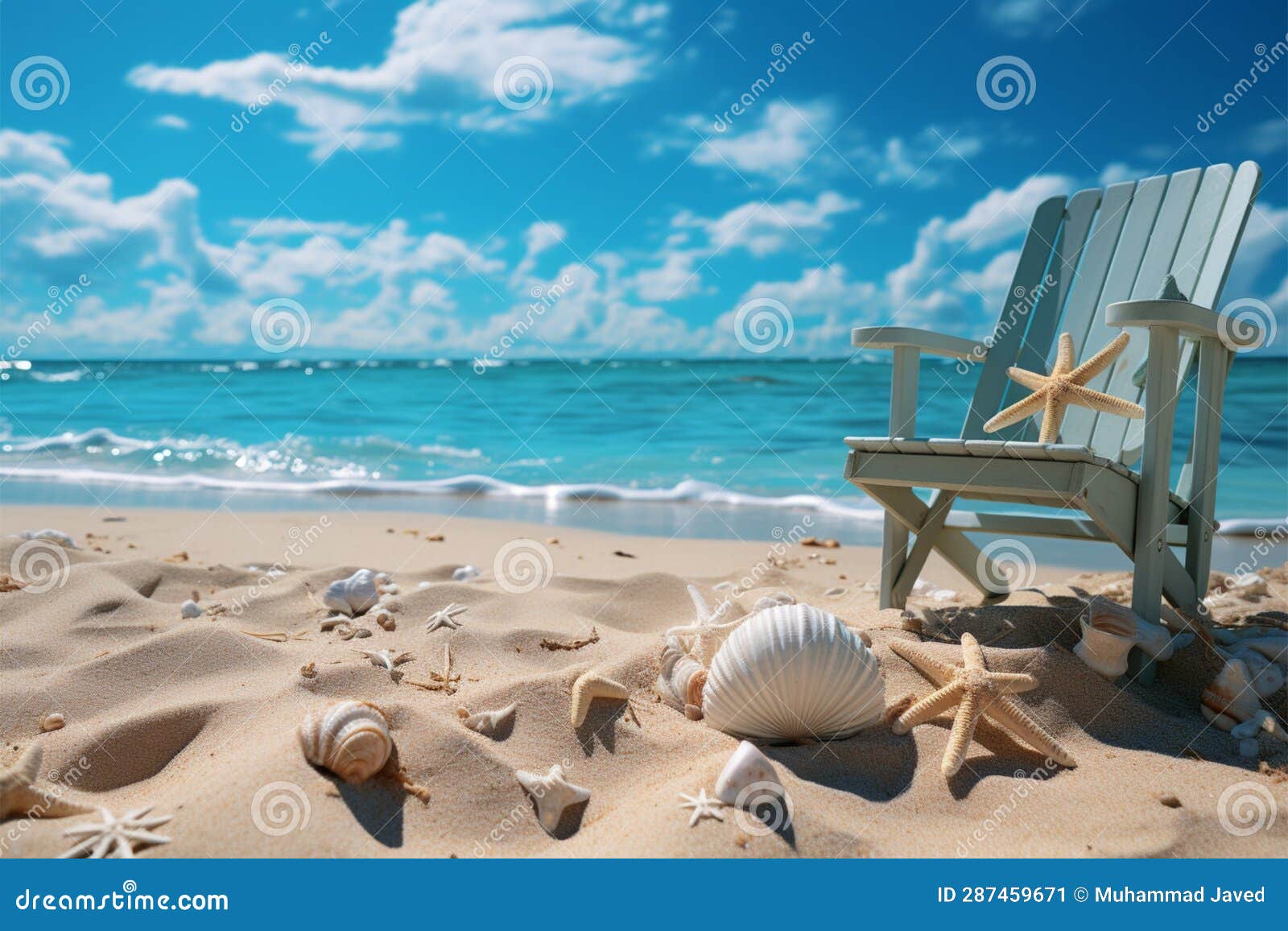 Vacation Dreamscape 3D Beach Elements Against Blue Sky Background ...
