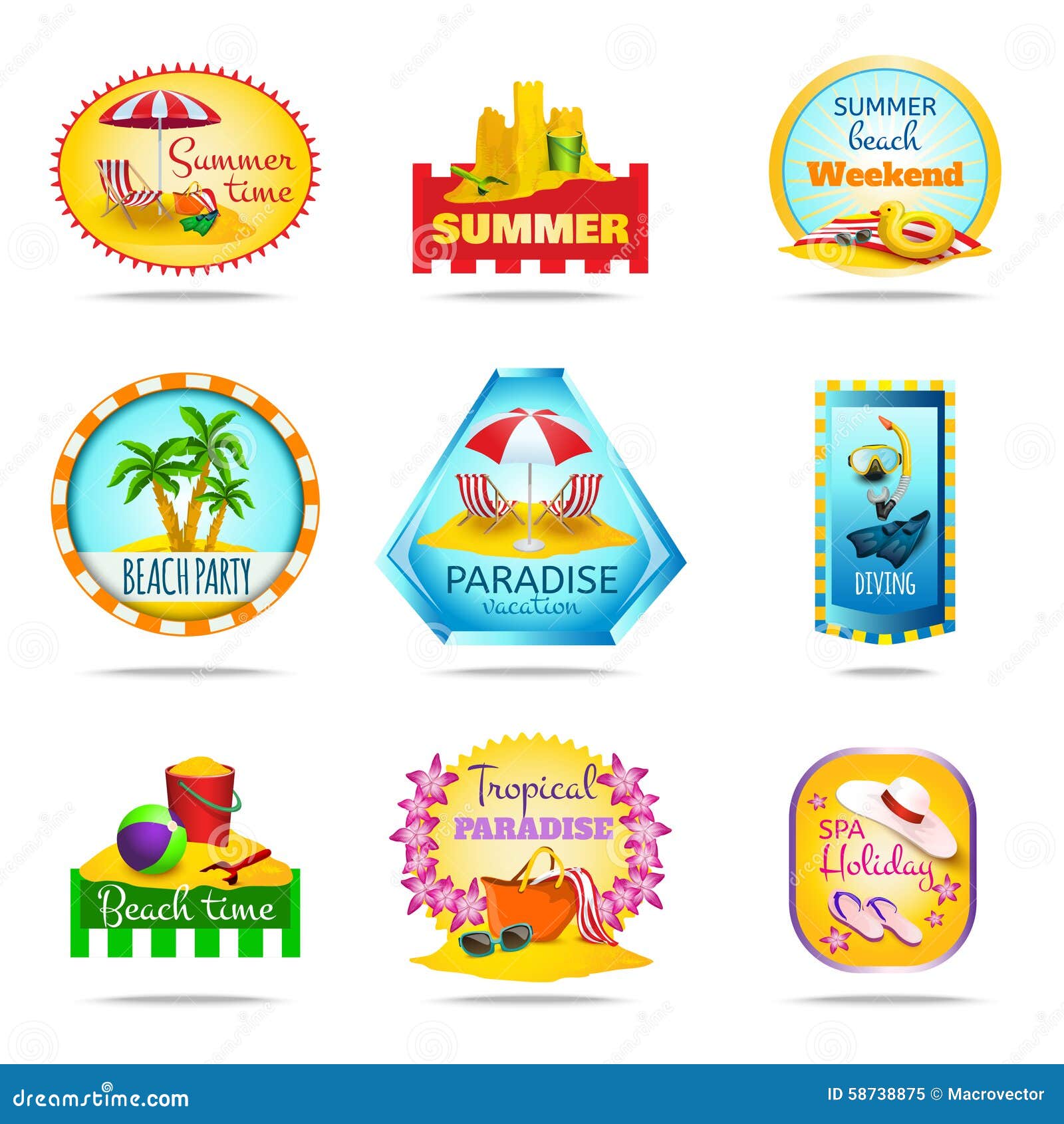 Vacation Emblems Set stock vector. Illustration of design - 58738875