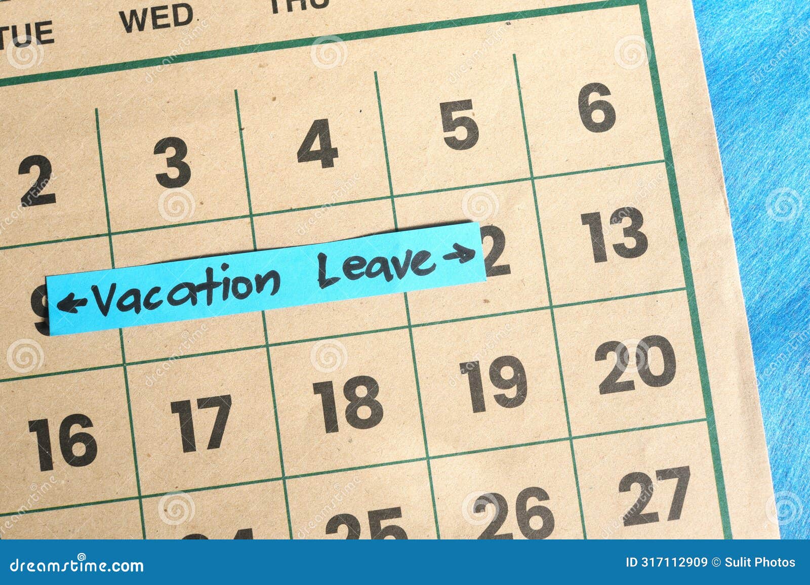 Vacation Leave from Work Concept. Written Reminder Note on Calendar ...
