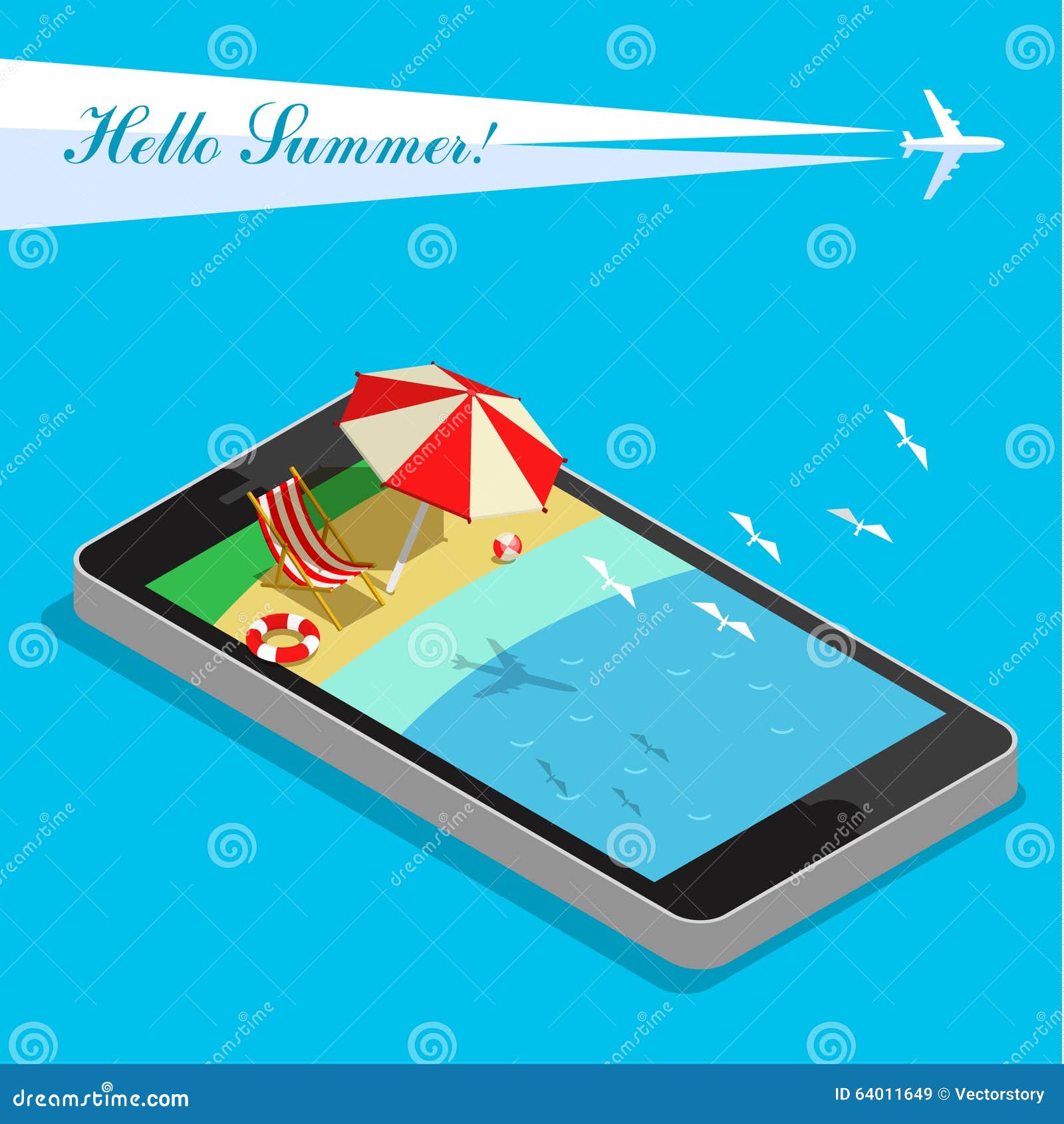 Vacation with Mobile Phone Concept Stock Vector - Illustration of swim ...