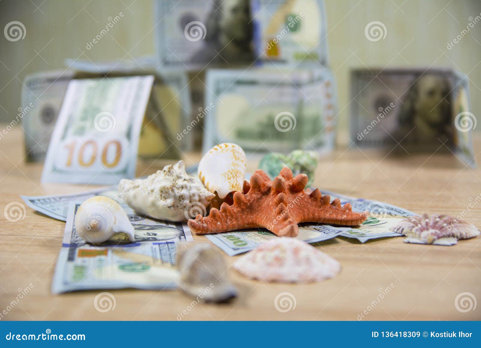 Vacation Money Beach Sun Shells Background Blurred Stock Image - Image ...