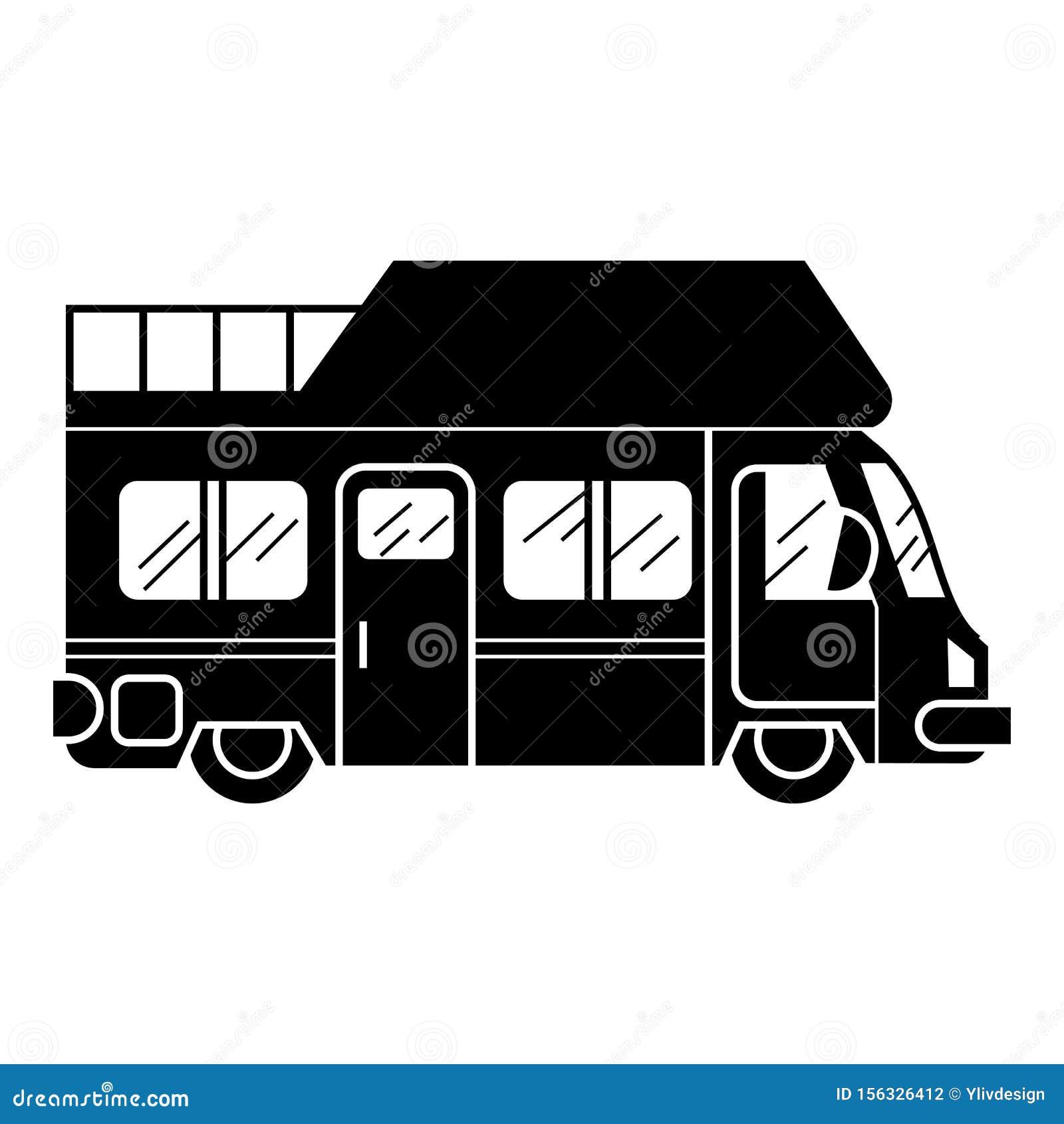 Motorhome Icon. Black Line Web Sign. Flat Style Vector Illustration ...