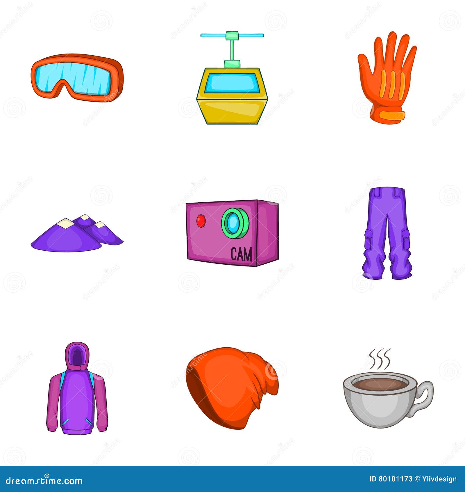 Vacation in Mountains Icons Set, Cartoon Style Stock Vector ...