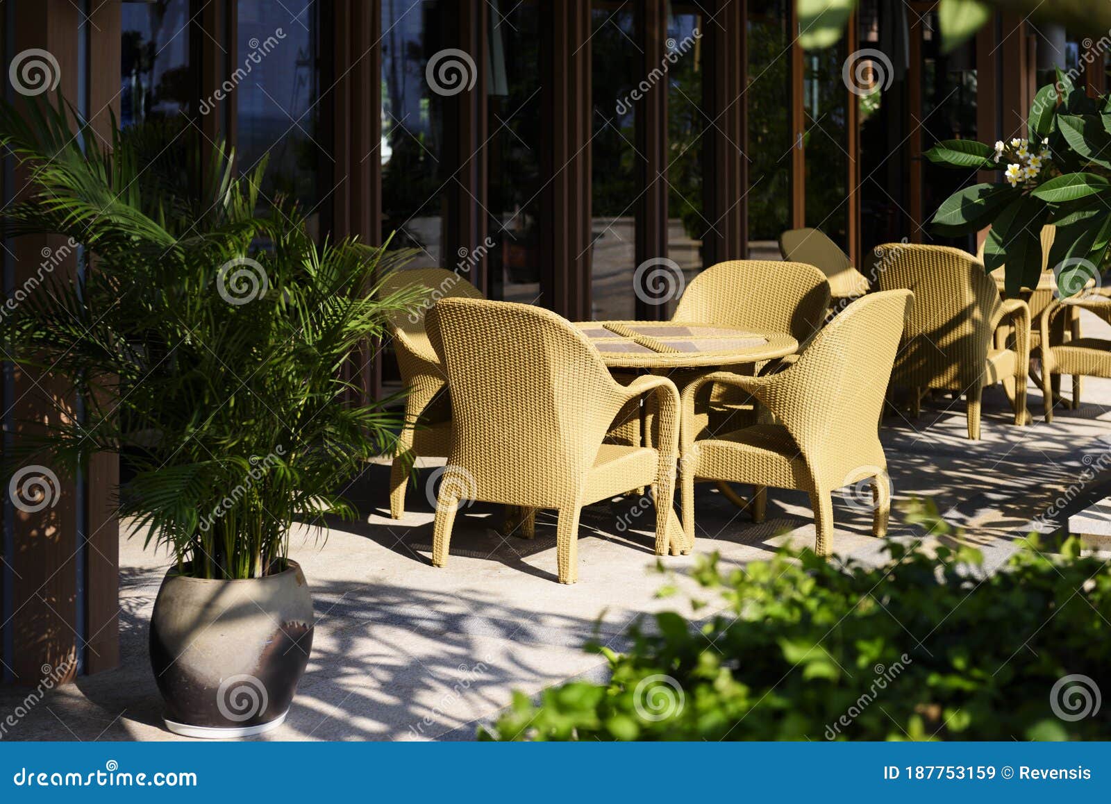Vacation Resort with Table and Chair Set Stock Image - Image of garden ...