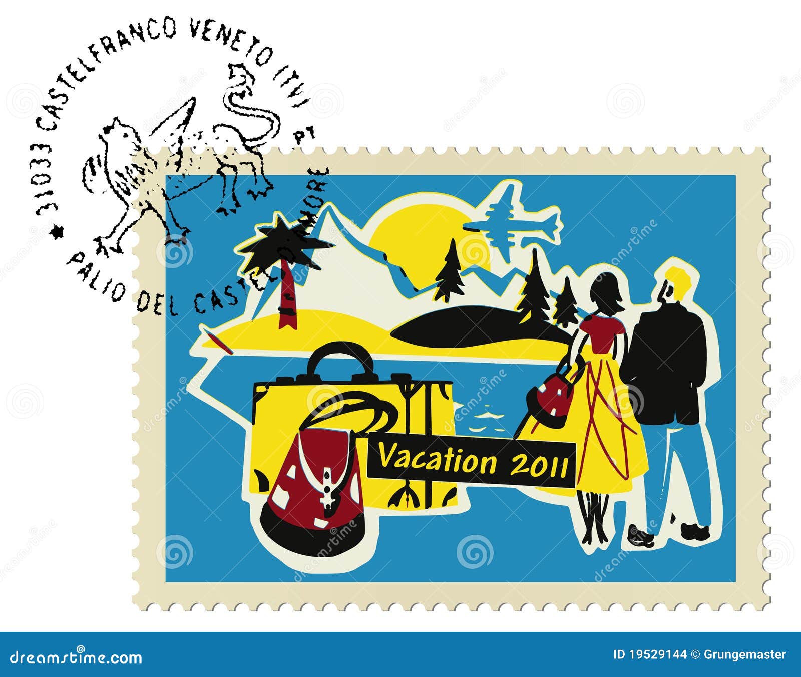Vacation and Summer Postage Stamp Stock Illustration - Illustration of ...