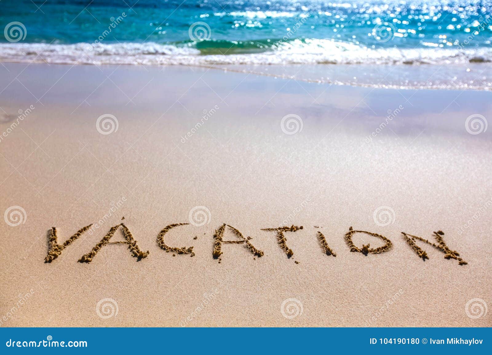 Vacation Text on Sandy Beach Stock Photo - Image of resort, coastline ...