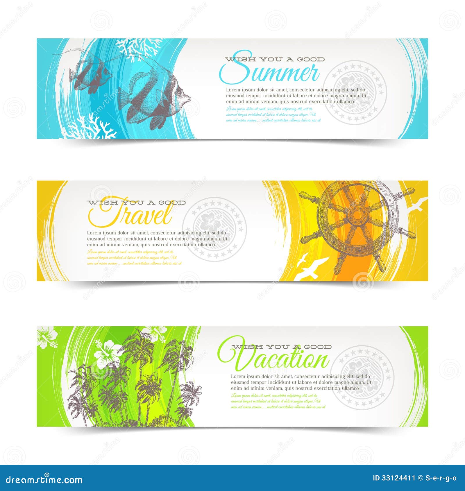 Travel Banners With Bus, Plane, Train And Ship Icons Cartoon Vector ...