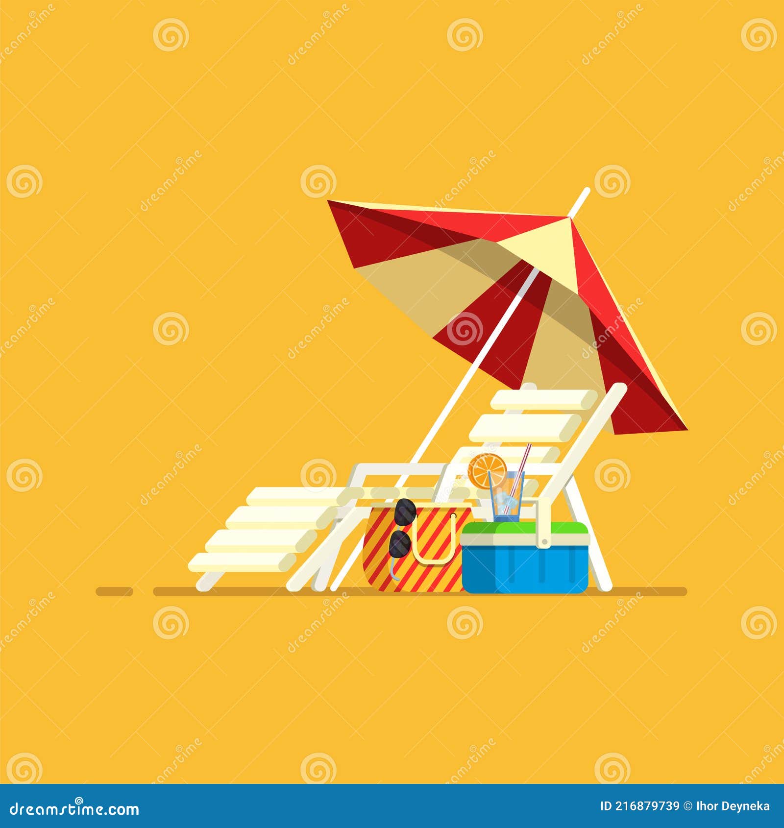 Vacation Travel Vacation Beach Umbrella Beach Chair Stock Vector