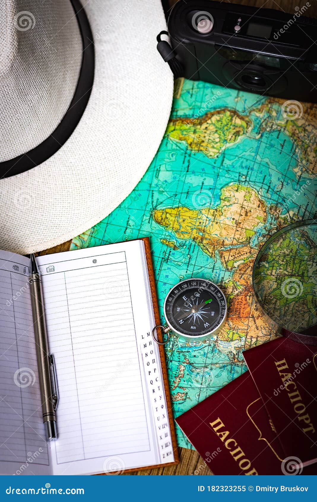 Vacation Travel Planning with Map, Compass Stock Image - Image of style ...
