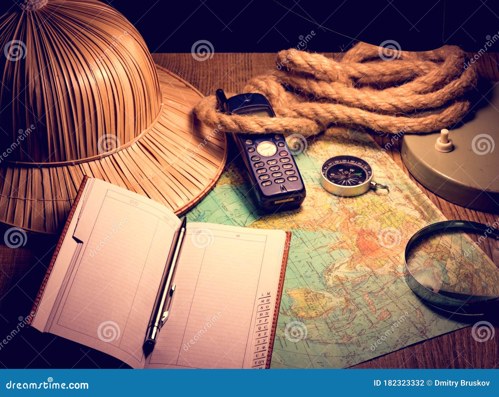 Vacation Travel Planning with Map, Compass Stock Photo - Image of ...