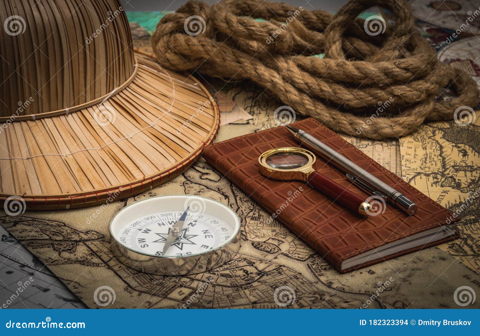 Vacation Travel Planning with Map, Compass Stock Photo - Image of ...