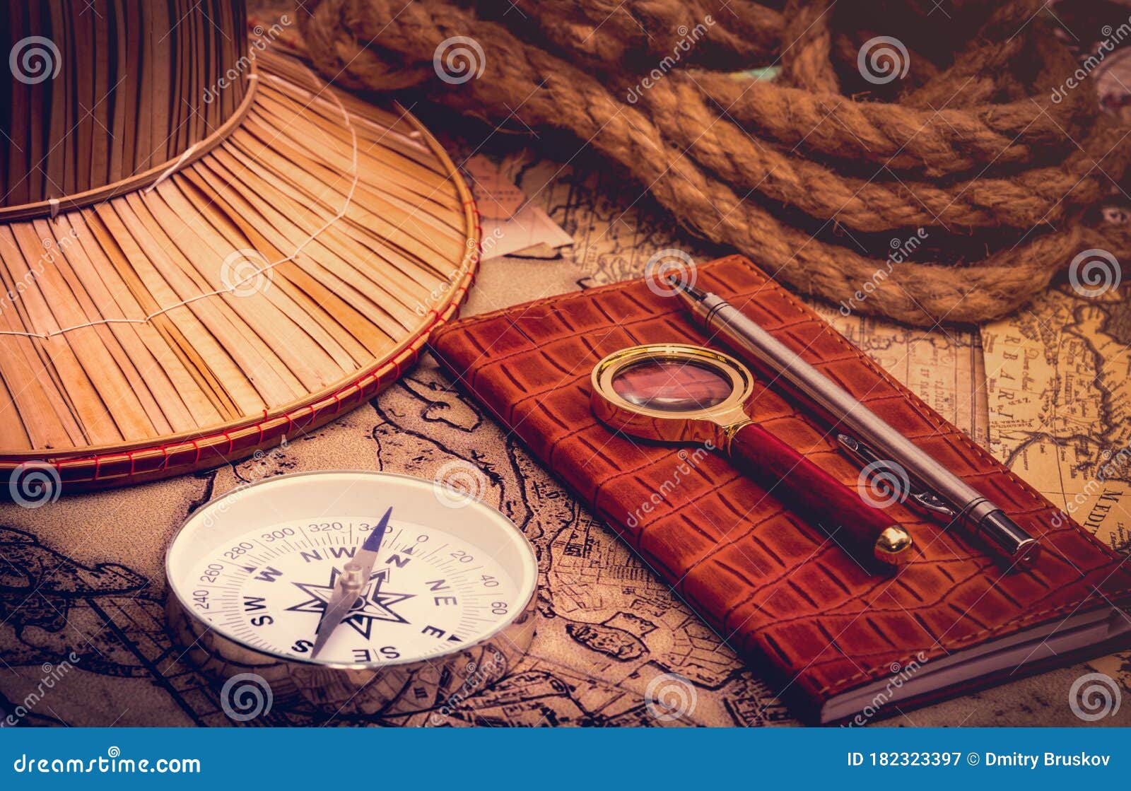 Vacation Travel Planning with Map, Compass Stock Image - Image of ...