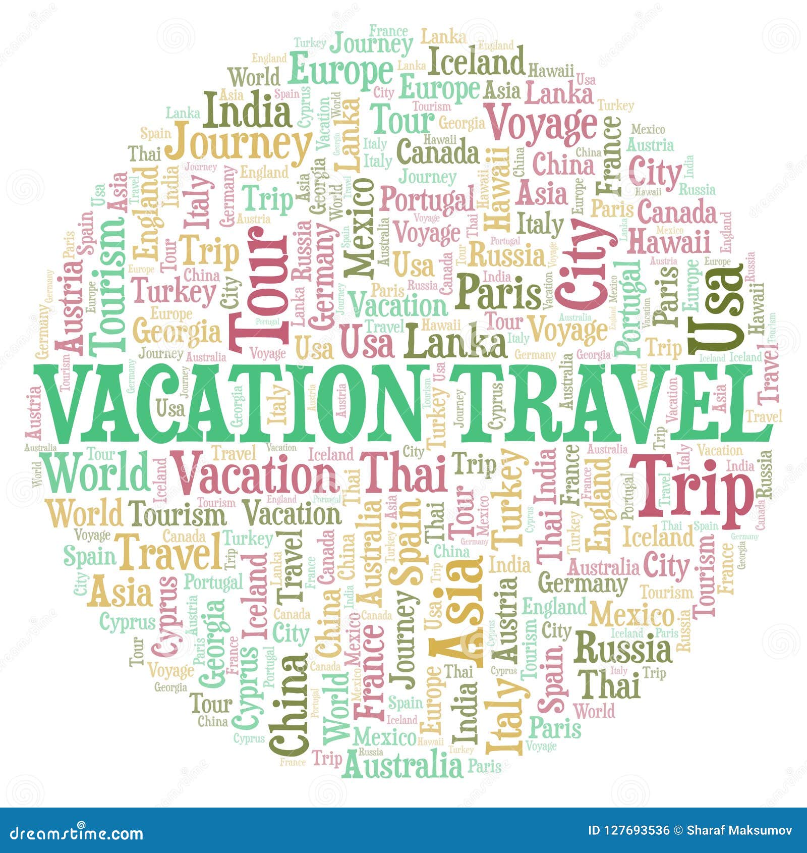 Vacation Travel Word Cloud. Stock Illustration - Illustration of trip ...