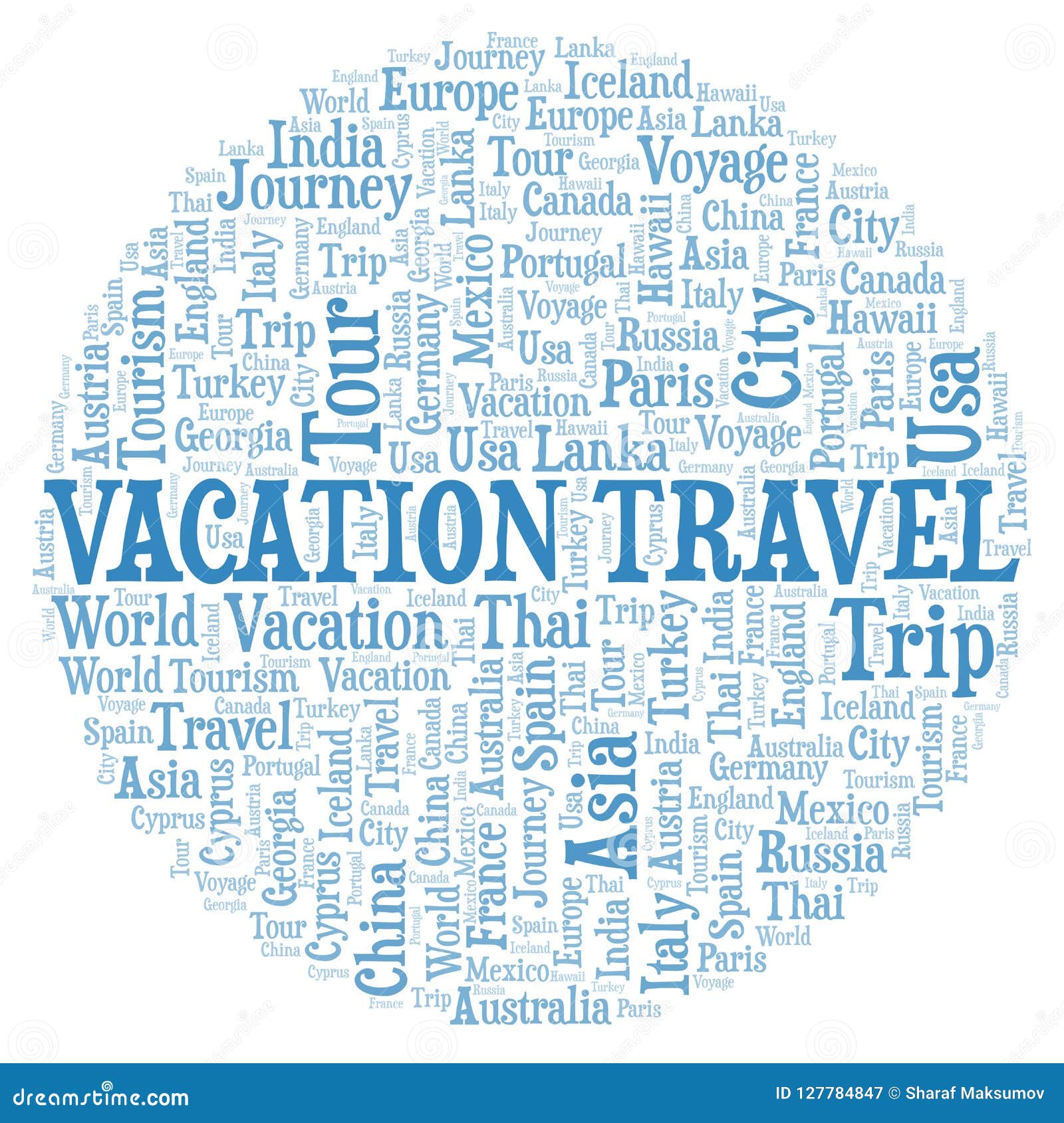 Vacation Travel Word Cloud. Stock Illustration - Illustration of trip ...