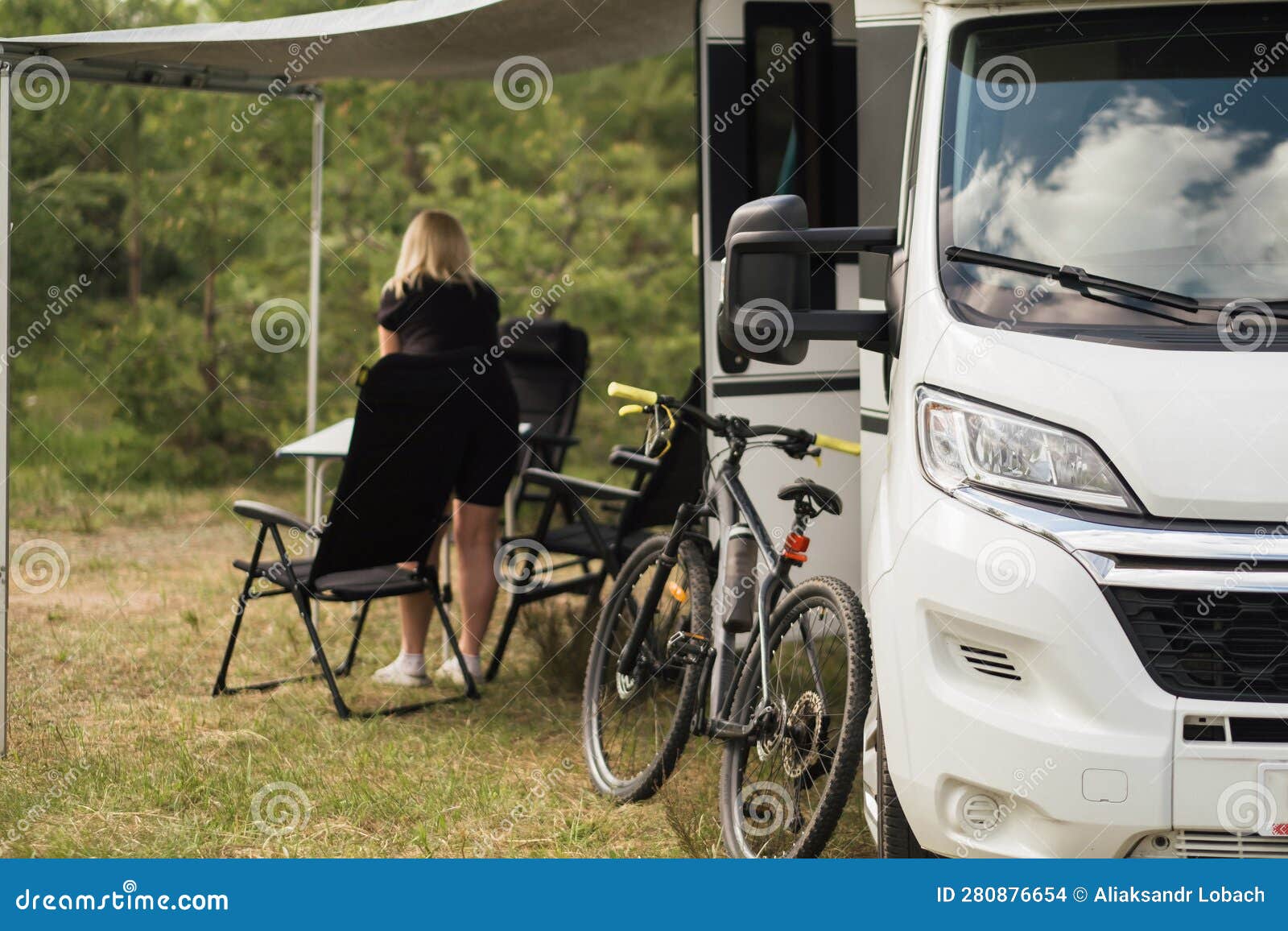 A Vacation Trip in a Motorhome, a Rest in a Van Stock Photo - Image of ...
